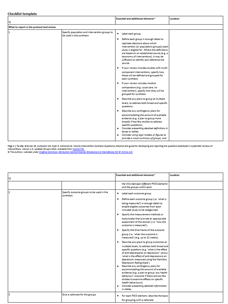 20230429+InSynQ+checklist+template+v1 0+for+web | PDF | Systematic Review | Creative Commons License