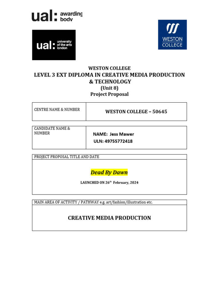 FMP Project Proposal Template Year 1 1 | PDF | Art