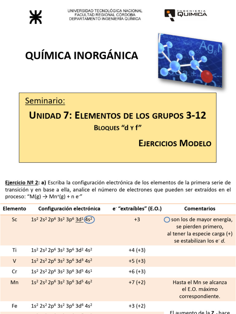 9. QI - Unidad 7 - Ejercicios modelo | Descargar gratis PDF | Redox | Metales de transición