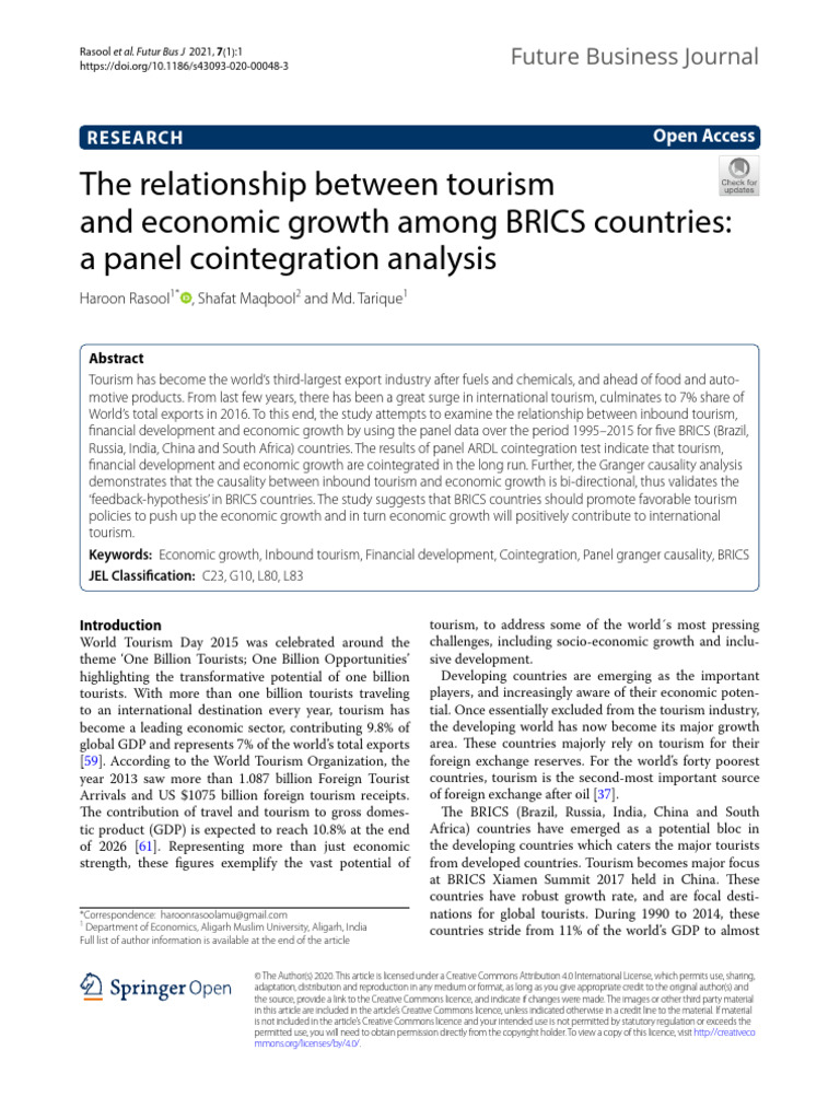 The Relationship Between Tourism and Economic | PDF | Economic Growth ...