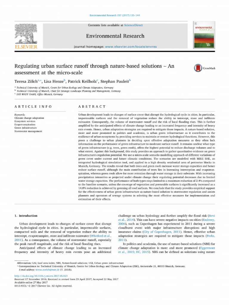 Regulating Urban Surface Runoff Through Nature-Based Solutions - An Assessment at The Micro ...