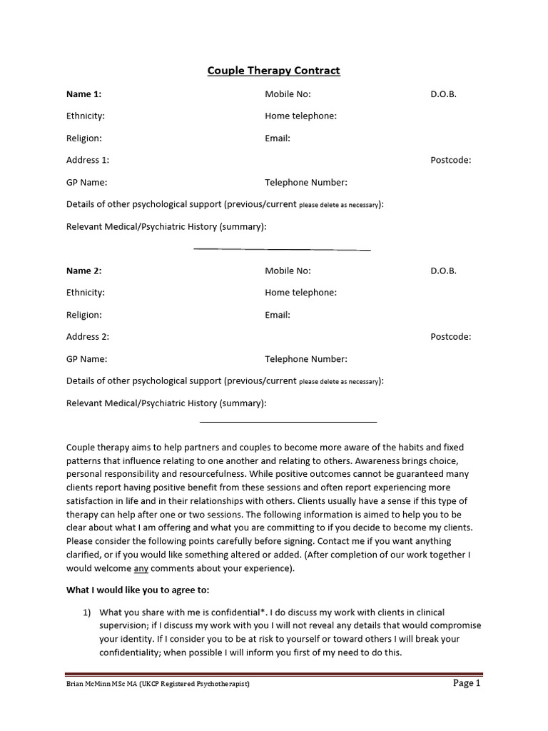 Therapy Contract Couples | PDF | Psychotherapy | Psychology