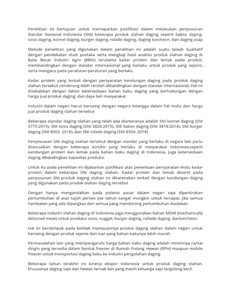 Justifikasi SNI Produk Olahan Daging | PDF