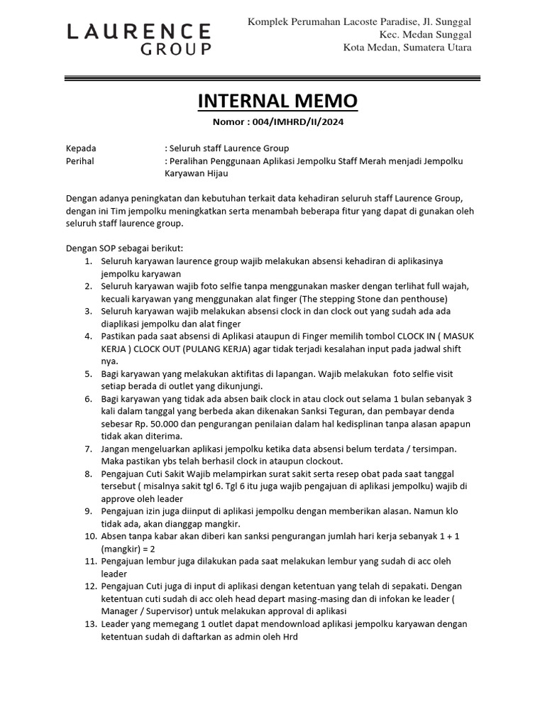 Sop Penggunaan Aplikasi Absensi Jempolku Karyawan | PDF