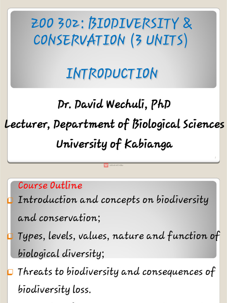 ZOO 302 Lecture 1 Introduction | PDF | Biodiversity | Species