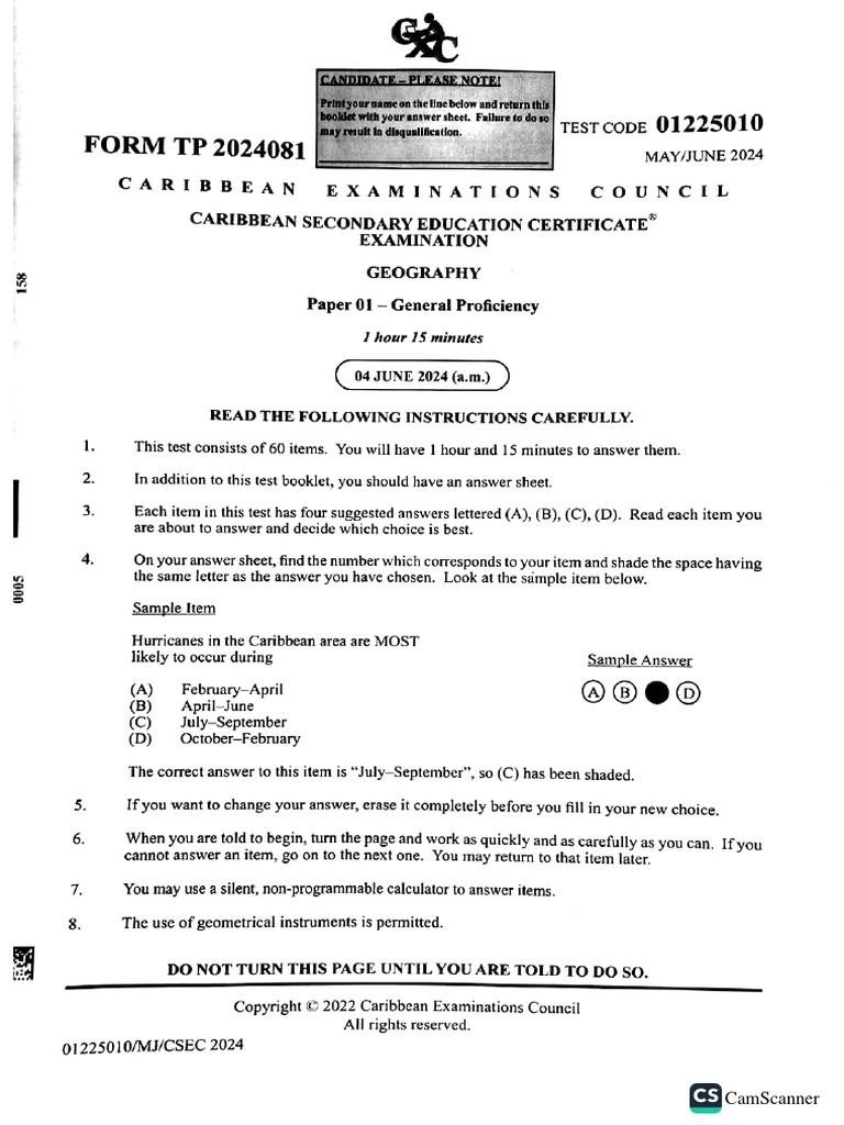 CSEC June 2024 Geo P1 | PDF | Technology & Engineering