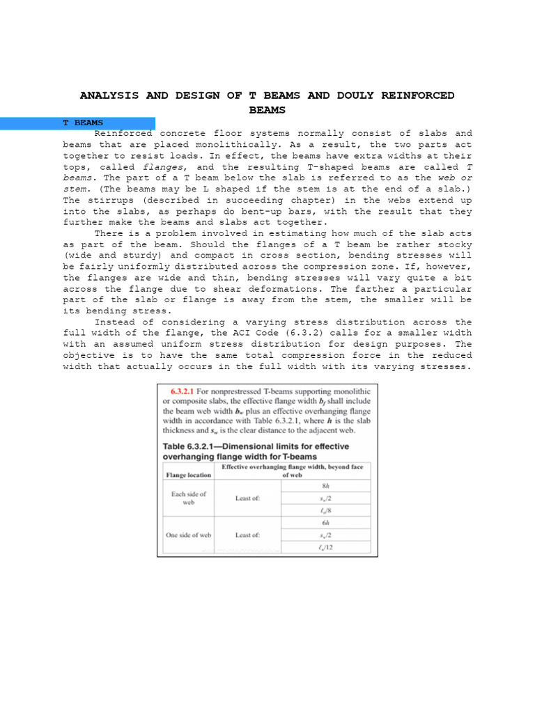 Sis and Design of T Beams and Doubly Reinforced Beams... | Download Free PDF | Beam (Structure ...