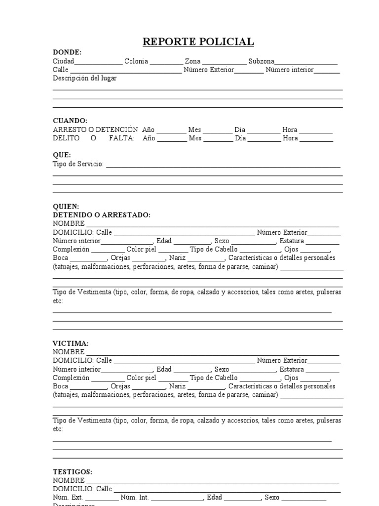 Reporte Policial (Formato) | PDF | Crimen y violencia | Thriller y crimen