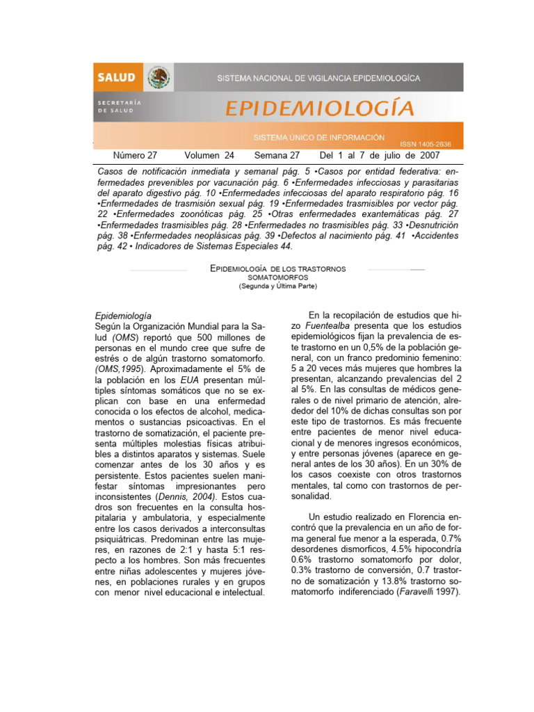 Epidemiologia trastornos somatomorfos | PDF | Medicina CLINICA | Enfermedades y trastornos