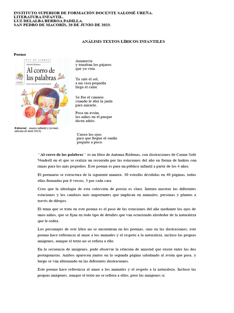 Poemas Cortos para Niños en Primaria | PDF | Poesía
