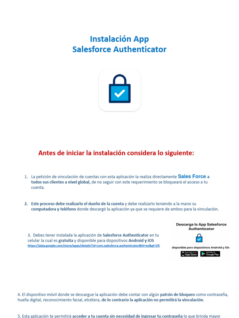 Guía de Instalación Salesforce Authenticator | PDF | Aplicación movil | Contraseña