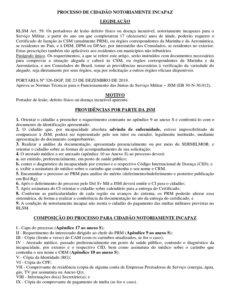 Isenção do Serviço Militar para Incapazes | PDF | Conscrição
