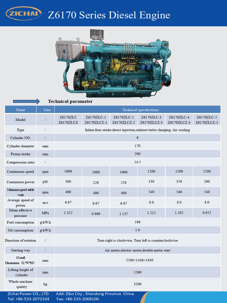 Z170-Technical-paramater ZICHAI | PDF | Diesel Engine | Engines