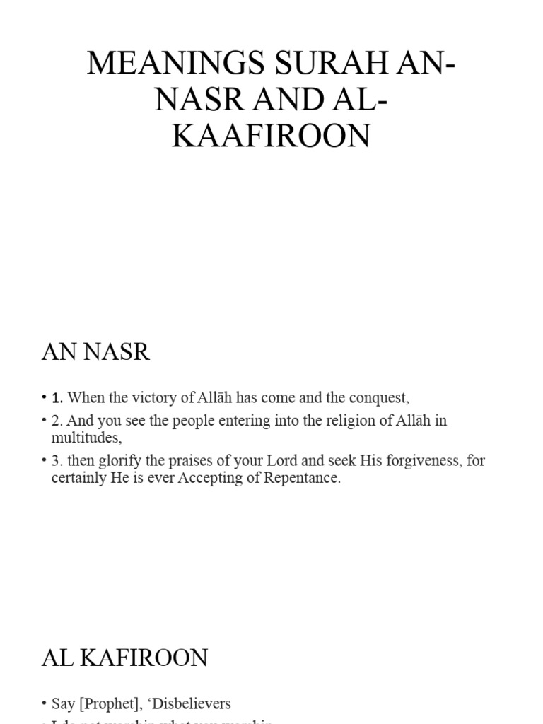 Meanings Surah An-Nasr and Al-Kaafiroon | PDF