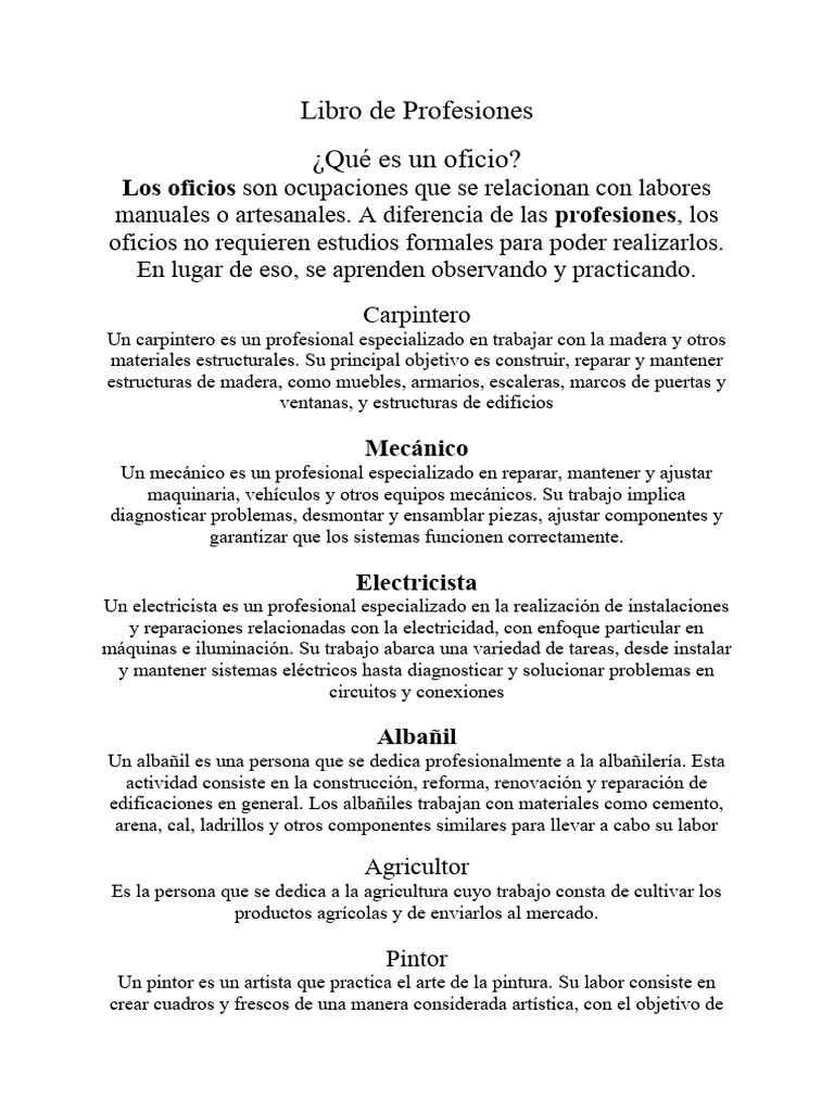 Definición y Ejemplos de Oficios | PDF | Carpintería | Confitería