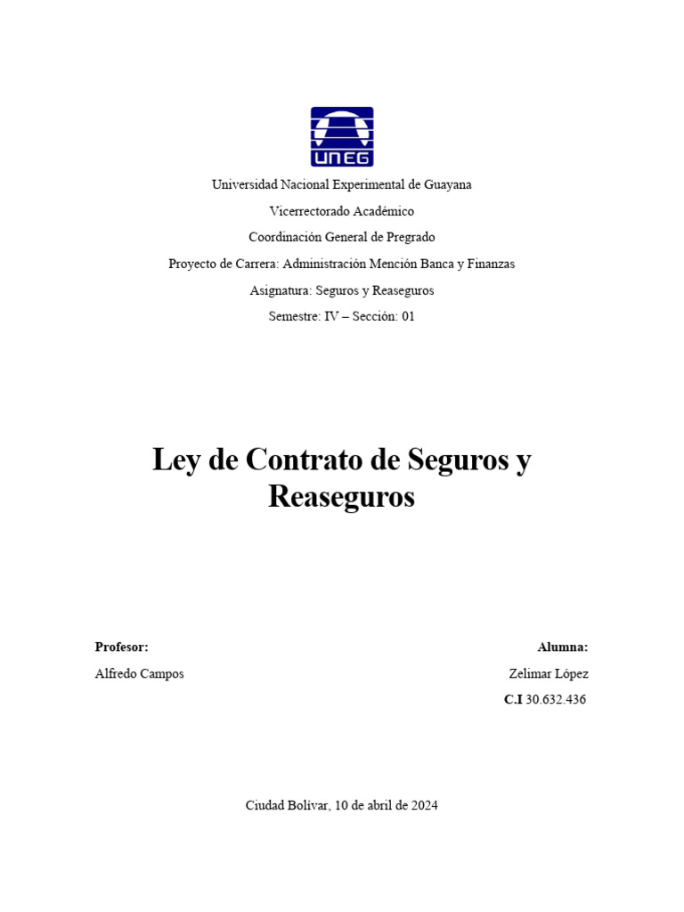Ley de Contrato de Seguros y Reaseguros Zelimar | Descargar gratis PDF | Seguro | Póliza de seguros