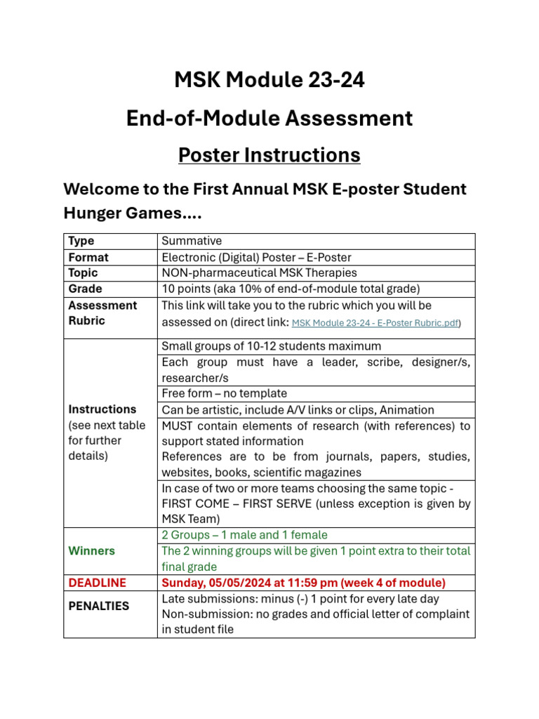 MSK Module 23-24 - Assessment - E-Poster Instructions | PDF