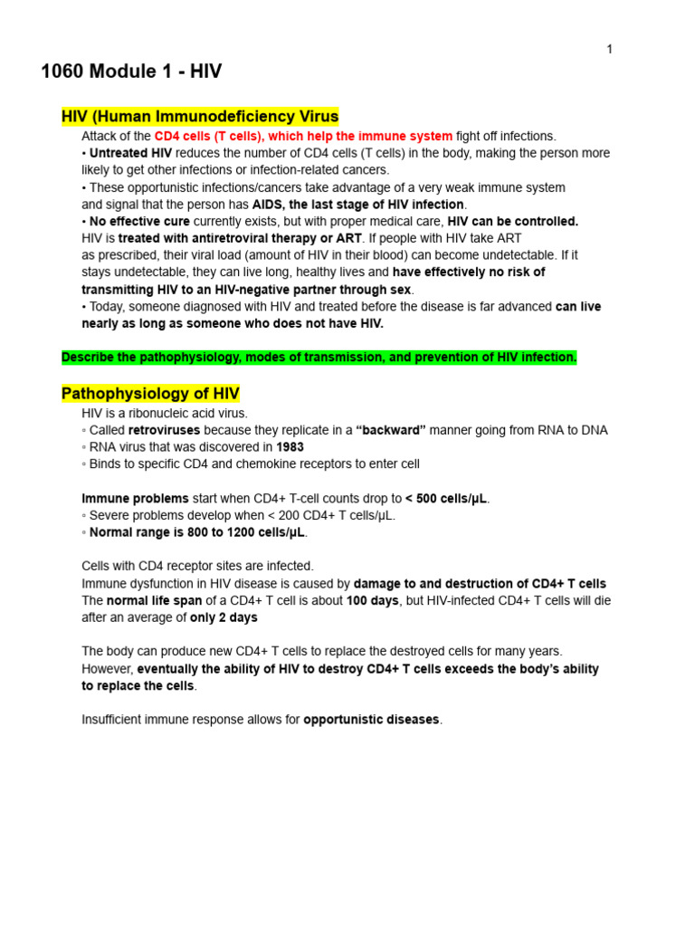 1060 Module 1 - HIV | Download Free PDF | Hiv | Cd4