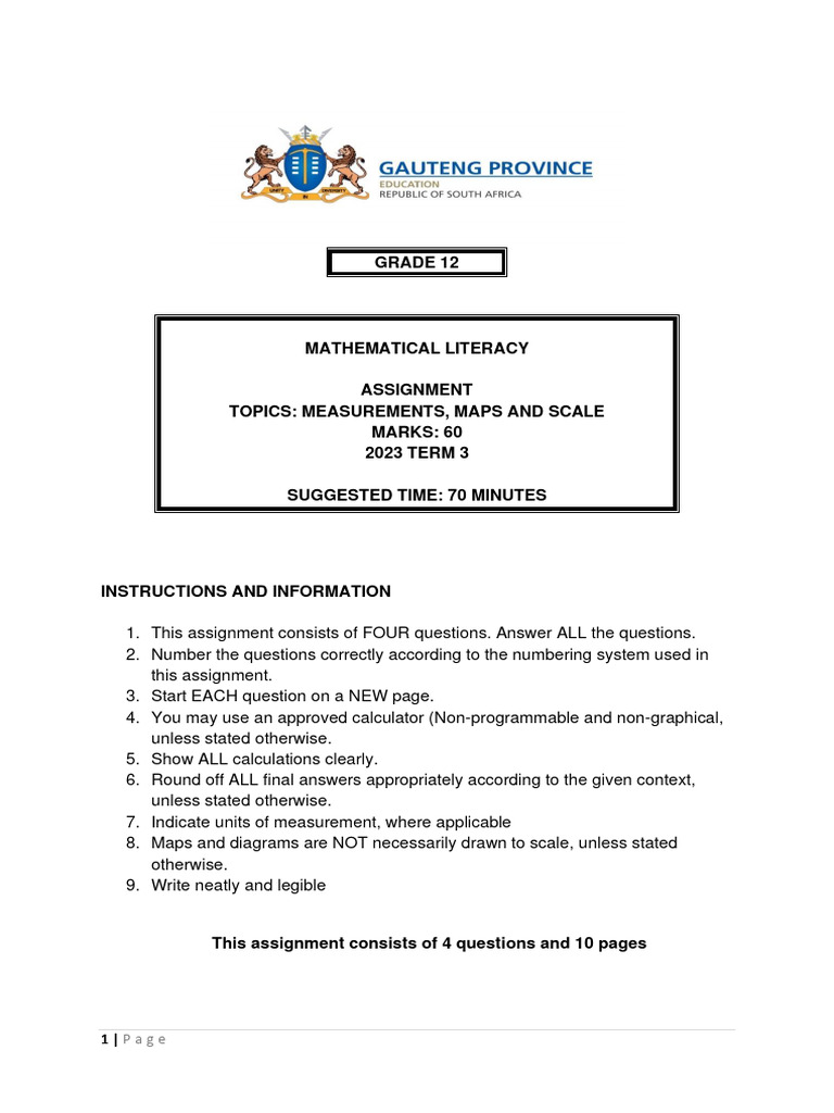 Math Lit Grade 12 Term 2 Assignment QP 2023 (Eng) | PDF | Area | Metrology