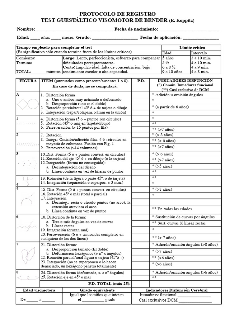 Protocolo Bender Koppitz | PDF | Métodos y materiales de enseñanza