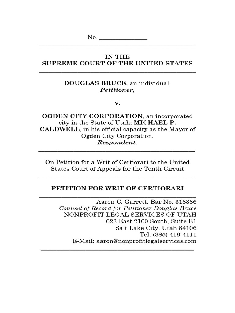 Petition For Writ of Certiorari, Bruce v. Ogden City Corp., No. 23-1260 (U.S. Jume 3, 2024 ...