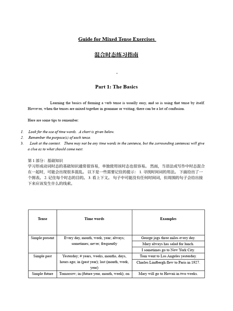 Mixed Tense Exercise Guide | PDF | Grammatical Tense | Language Mechanics
