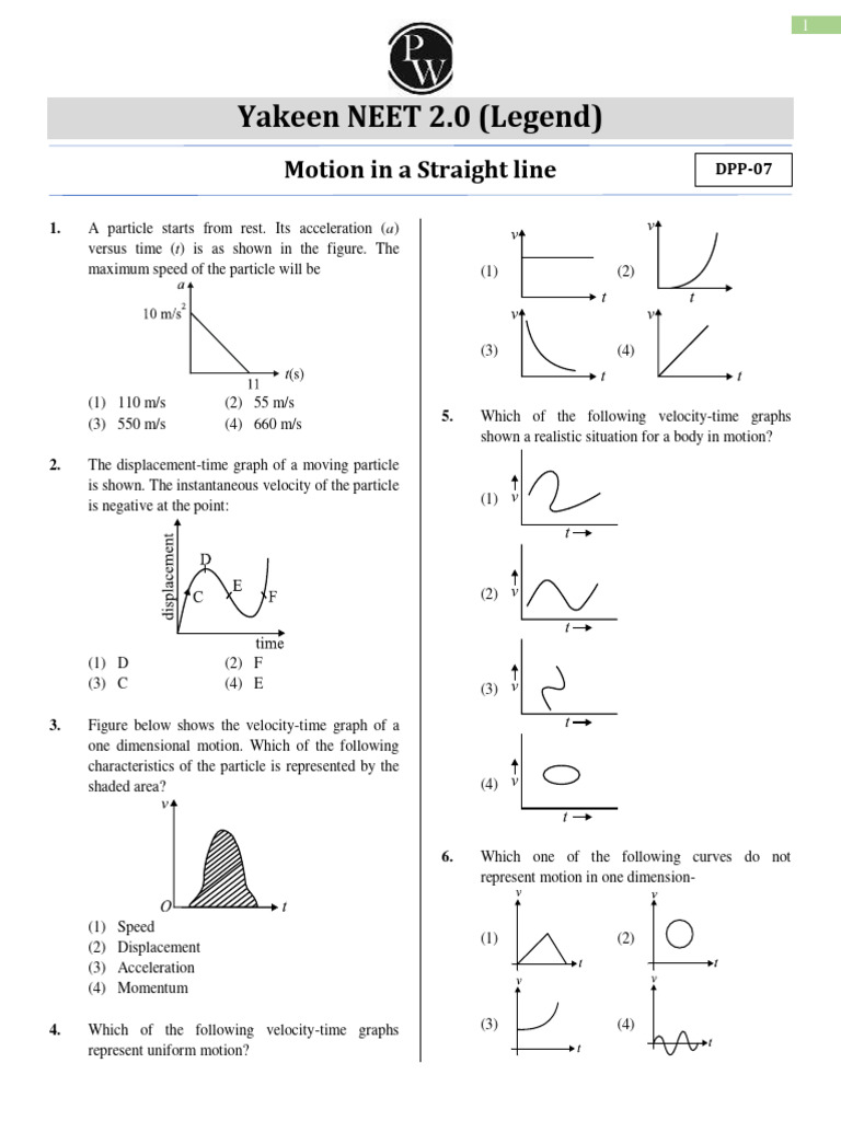 Motion in a Straight Line DPP-07(of Lec-11) Yakeen 20 2024 | Download ...