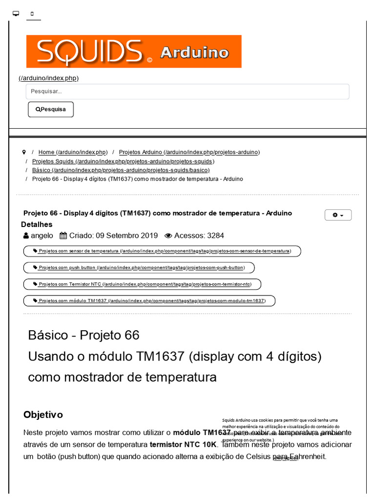 Display 4 Dígitos (TM1637) Como Mostrador de Temperatura - Arduino | PDF | Arduino | Rede elétrica