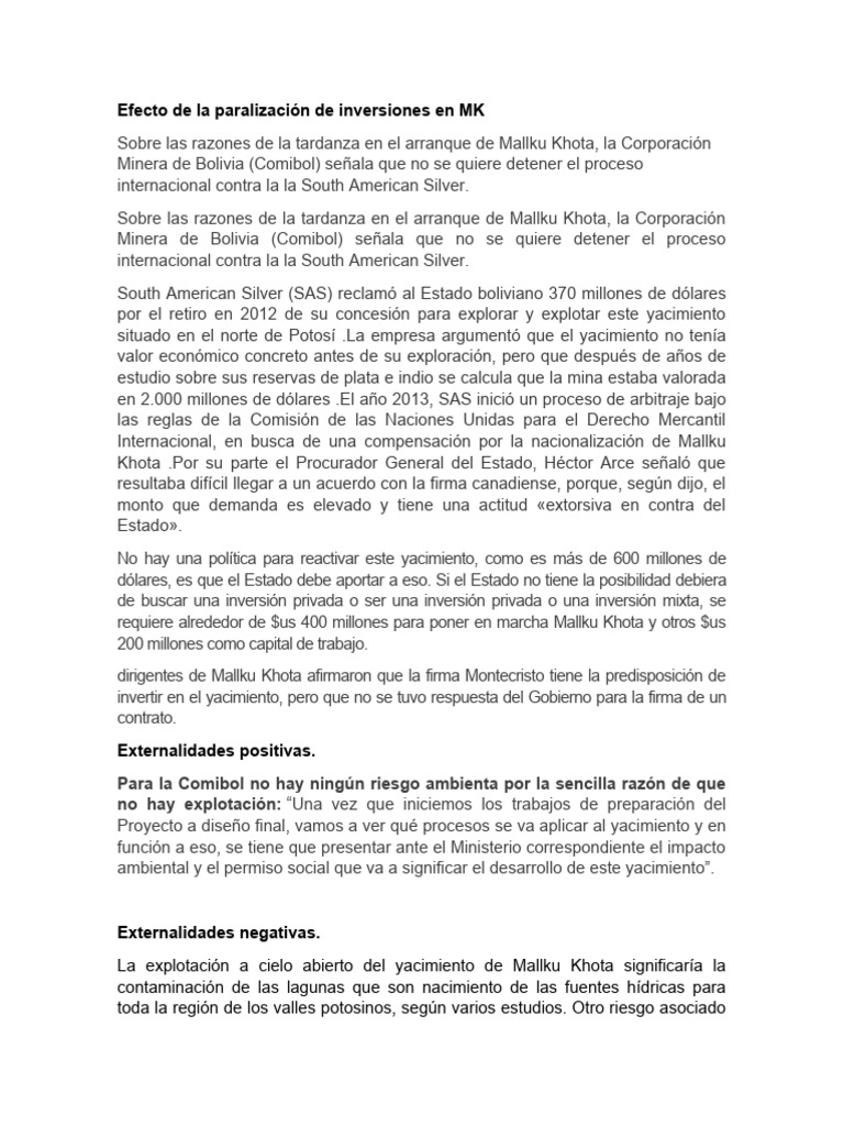Efecto de La Paralización de Inversiones en MK | PDF | Bolivia | Fotovoltaica