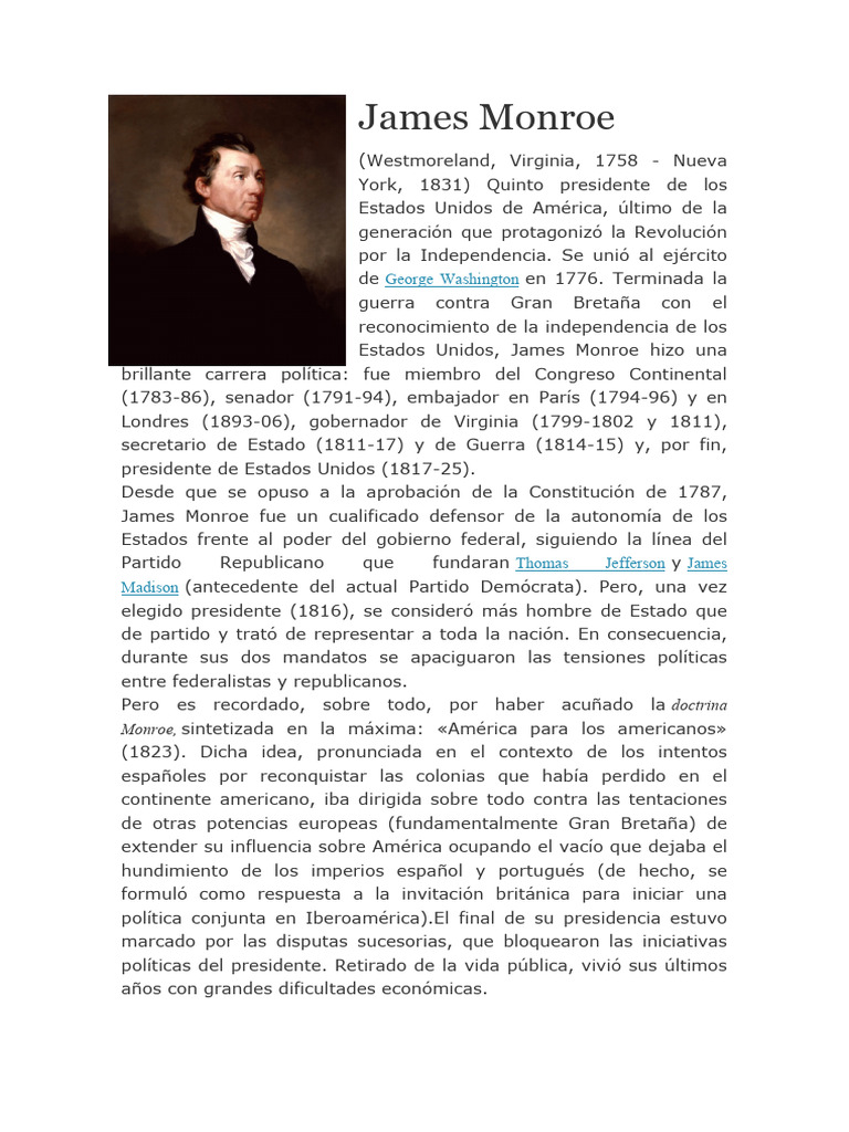 James Monroe: Presidente y Doctrina | PDF | Historia