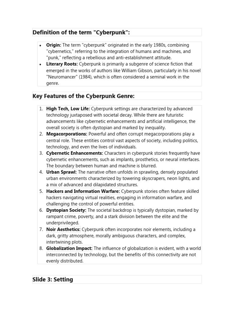 Definition of The Cyberpunk | PDF | Cyborg