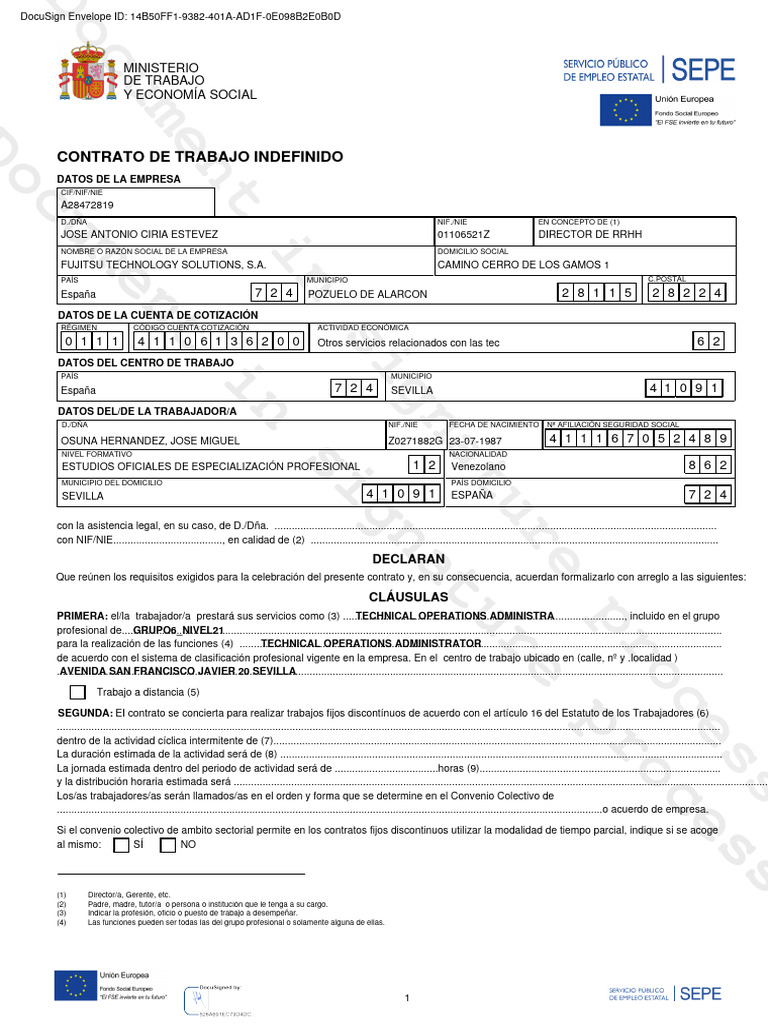 contrato de trabajo en España | Descargar gratis PDF | Tiempo de trabajo | Salario