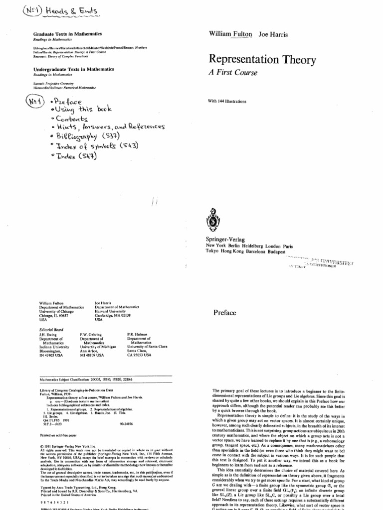 Fulton Harris - Representation Theory | PDF