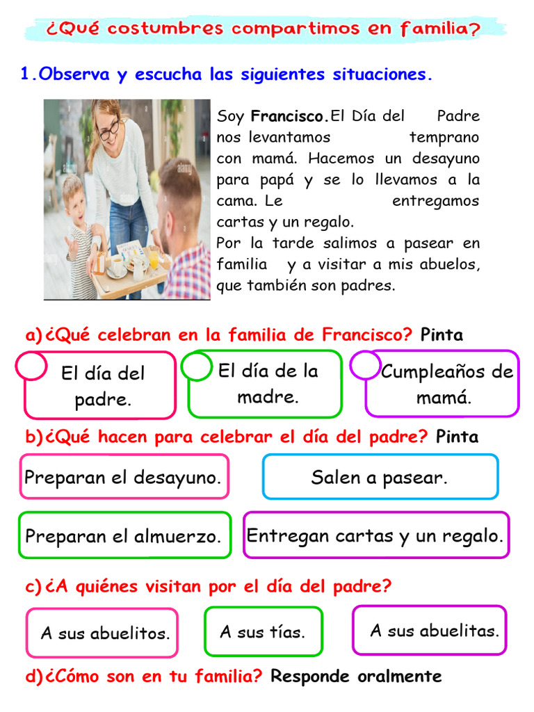Fichas ¿Qué Costumbres Compartimos en Familia-2 | PDF