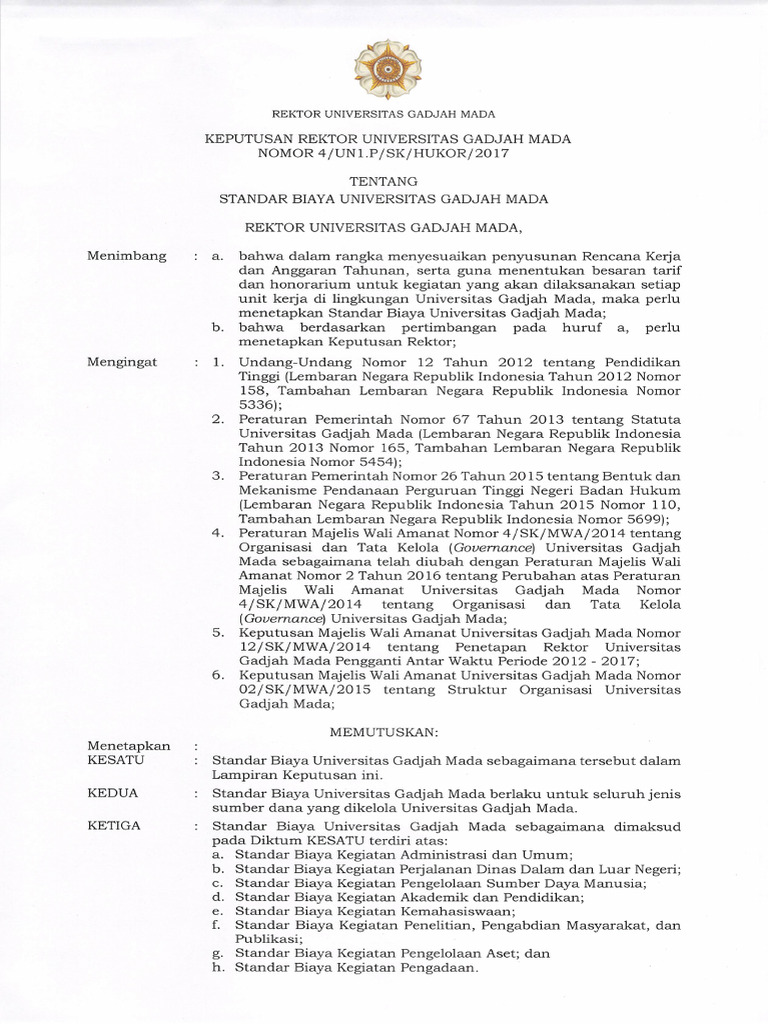 Standar Biaya Umum SBU UGM | PDF