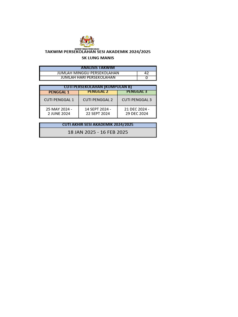 Template Takwim Sesi Akademik 2024-25-Kump B | PDF