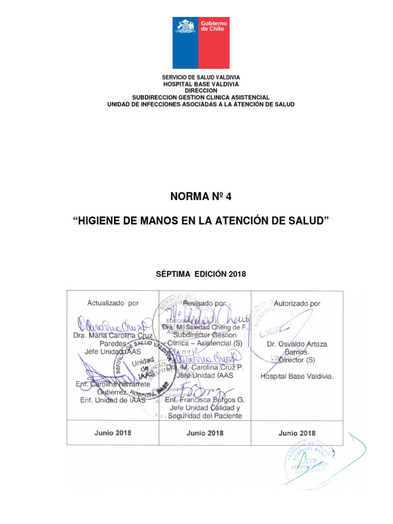 Norma 04 Higiene de Manos Final Minsal | PDF | Lavado de manos | Higiene