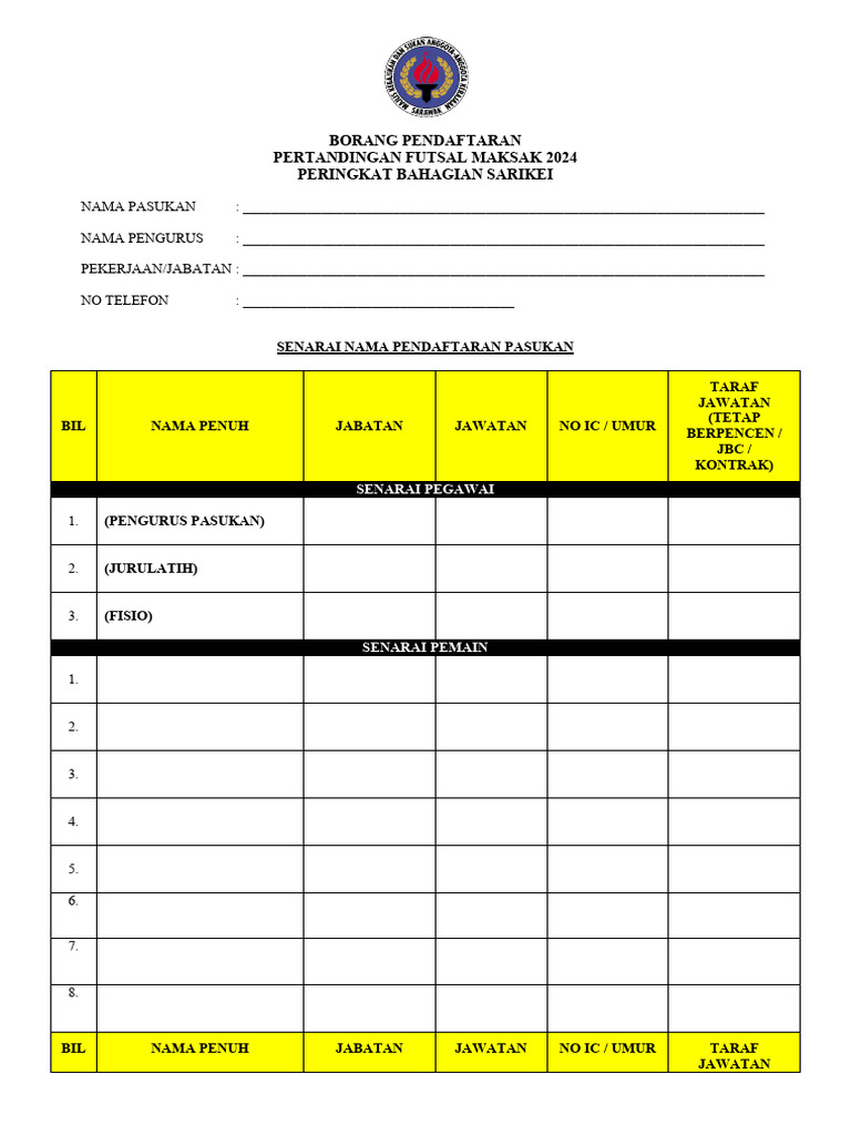 Borang Futsal MAKSAK Sarikei 2024 | PDF