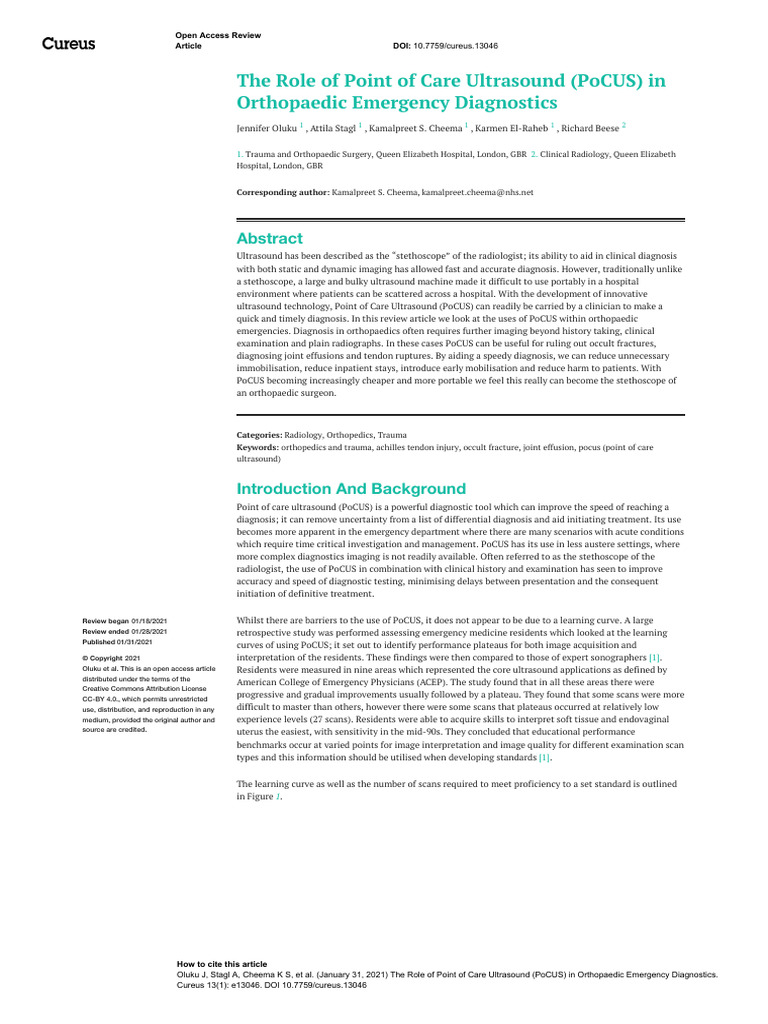 Urgência PoCUS MSK | PDF | Medical Imaging | Clinical Medicine