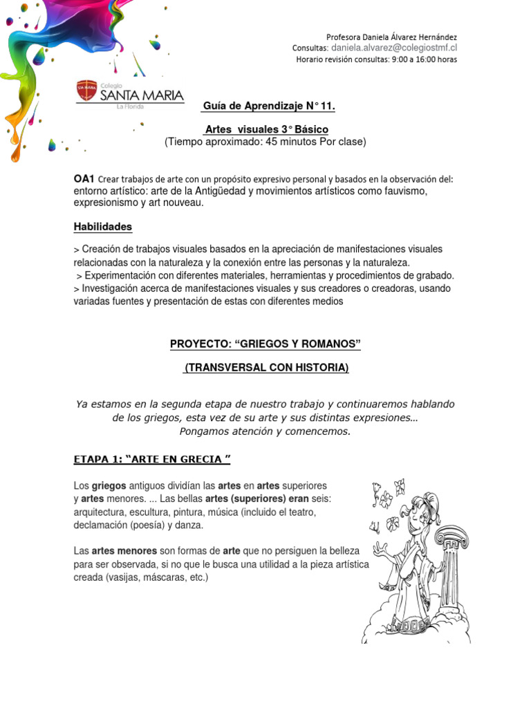 Guía de Arte Griego para 3° Básico | PDF | Artes Decorativas ...