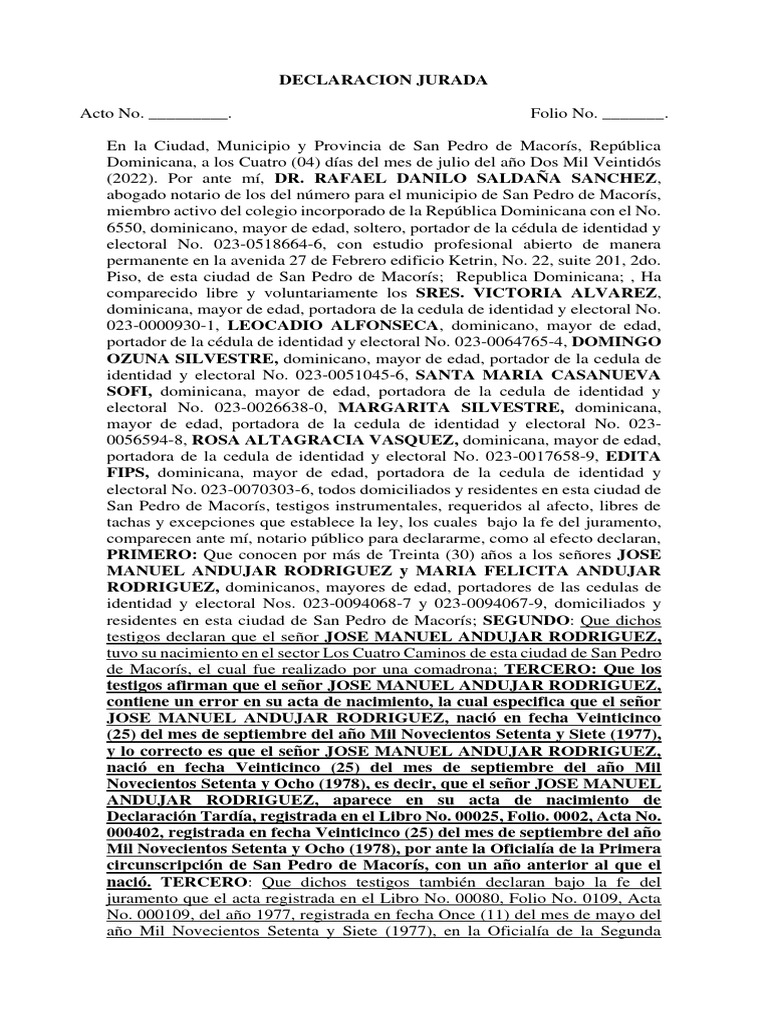 Declaracion Jurada Jose Manuel Andujal Rodriguez Ariel | PDF ...