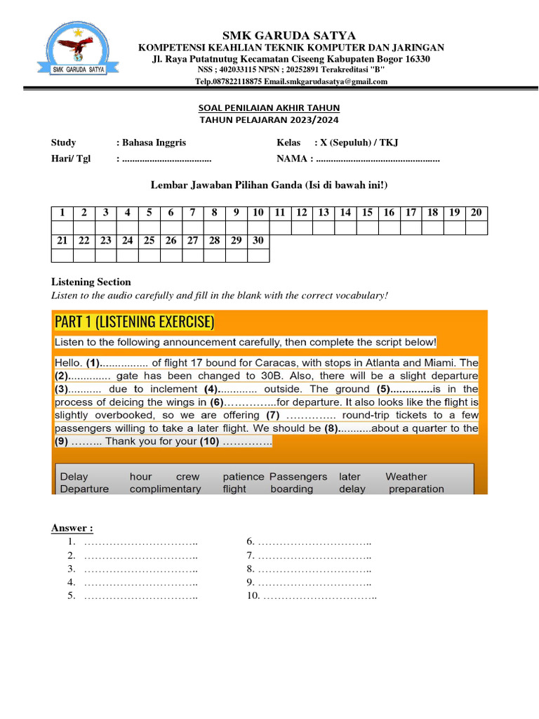 Soal Pat B. Ing X 23-24 SMKGS | PDF | Venice