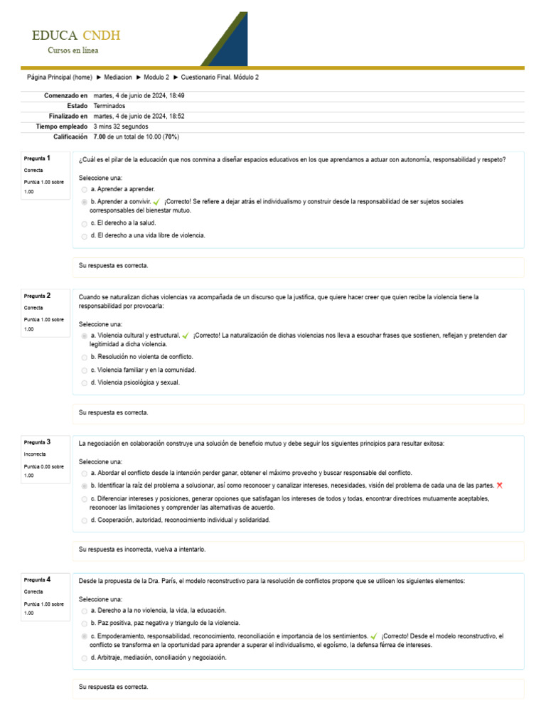 Cuestionario Final. Módulo 2a | PDF | Conflicto (proceso) | Negociación