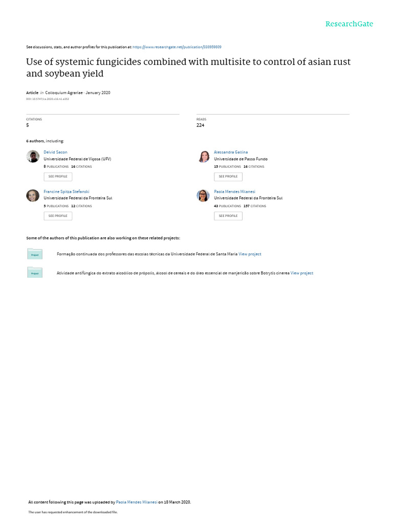 Use of Systemic Fungicides Combined With Multisite To Control of Asian ...