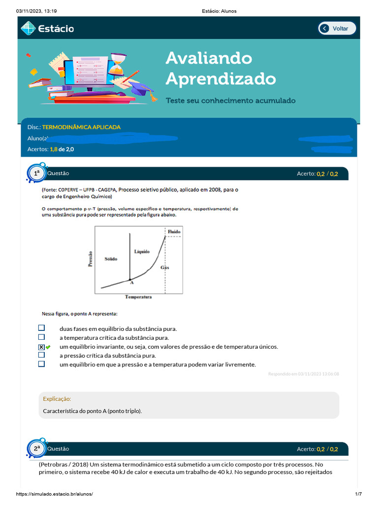 Termodinamica Aplicada Simulado 02 - Editado | PDF | Termodinâmica | Equilíbrio químico