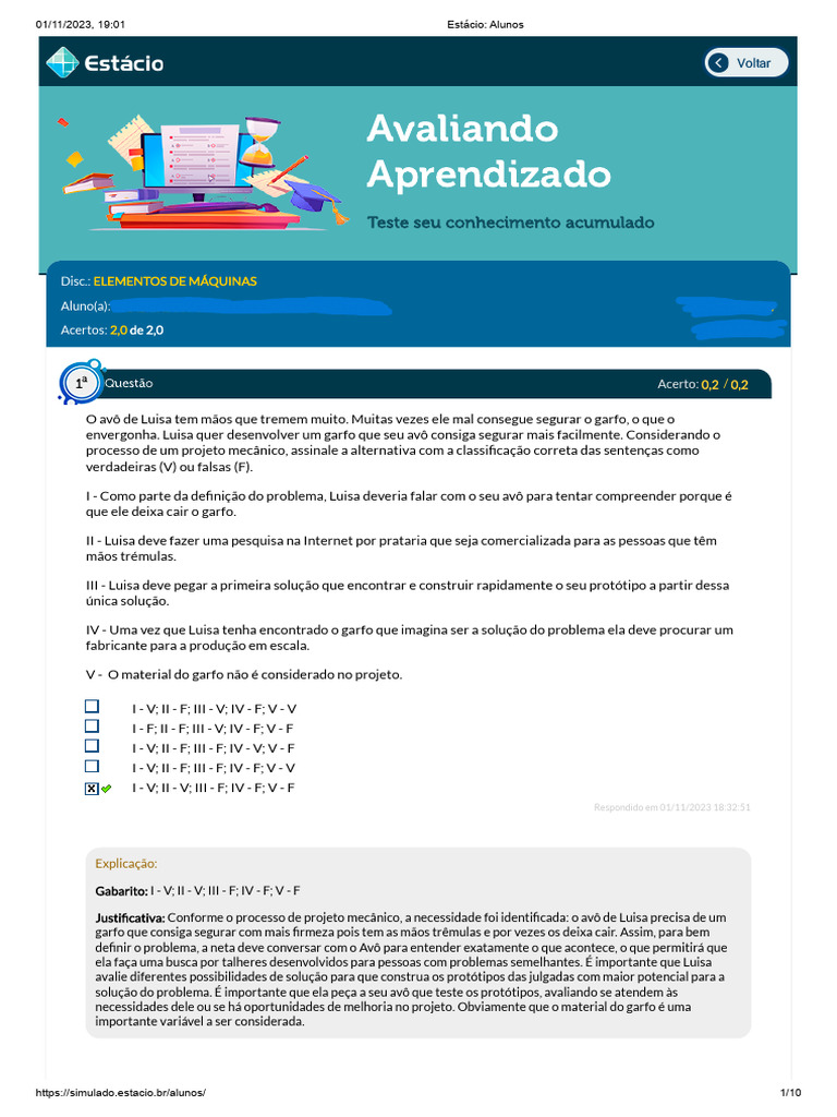 Elementos de Maquinas Simulado 01_editado | PDF | Fadiga (Engenharia) | Estresse (Mecânica)