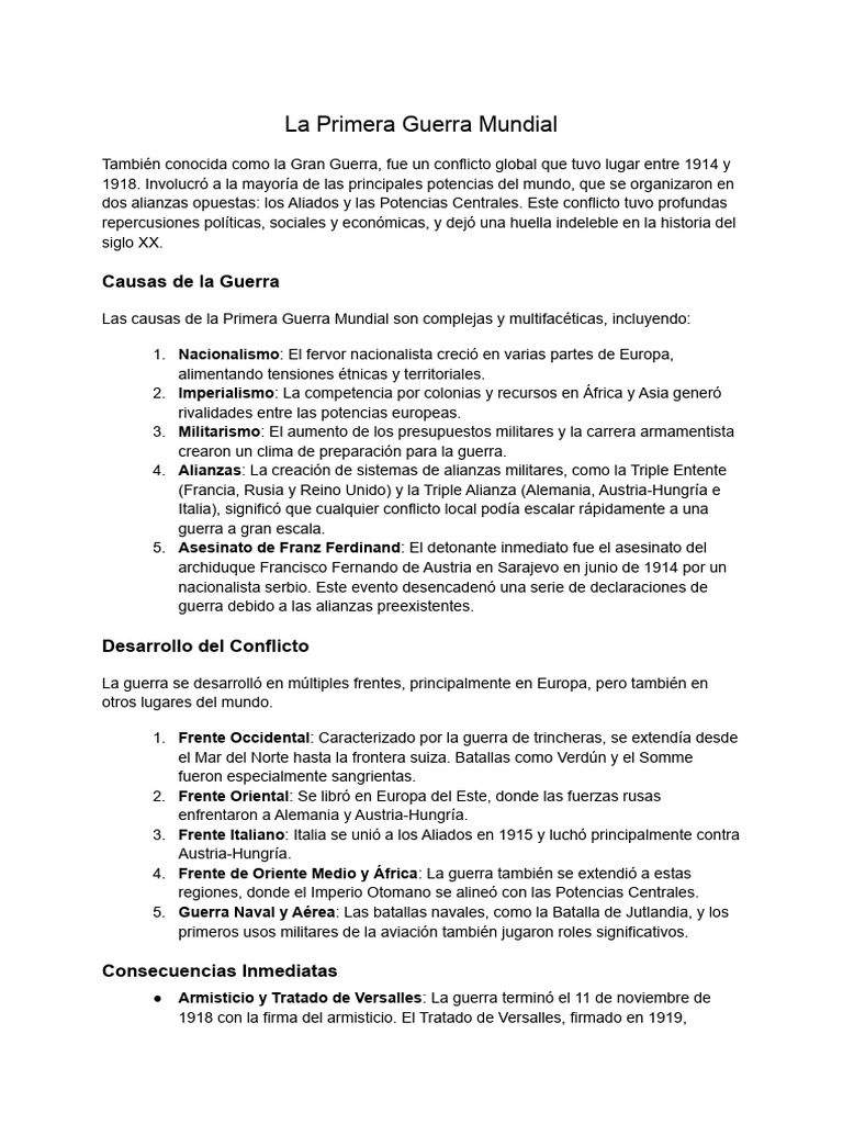 La primera guerra mundial | Descargar gratis PDF | Primera Guerra Mundial | Europa