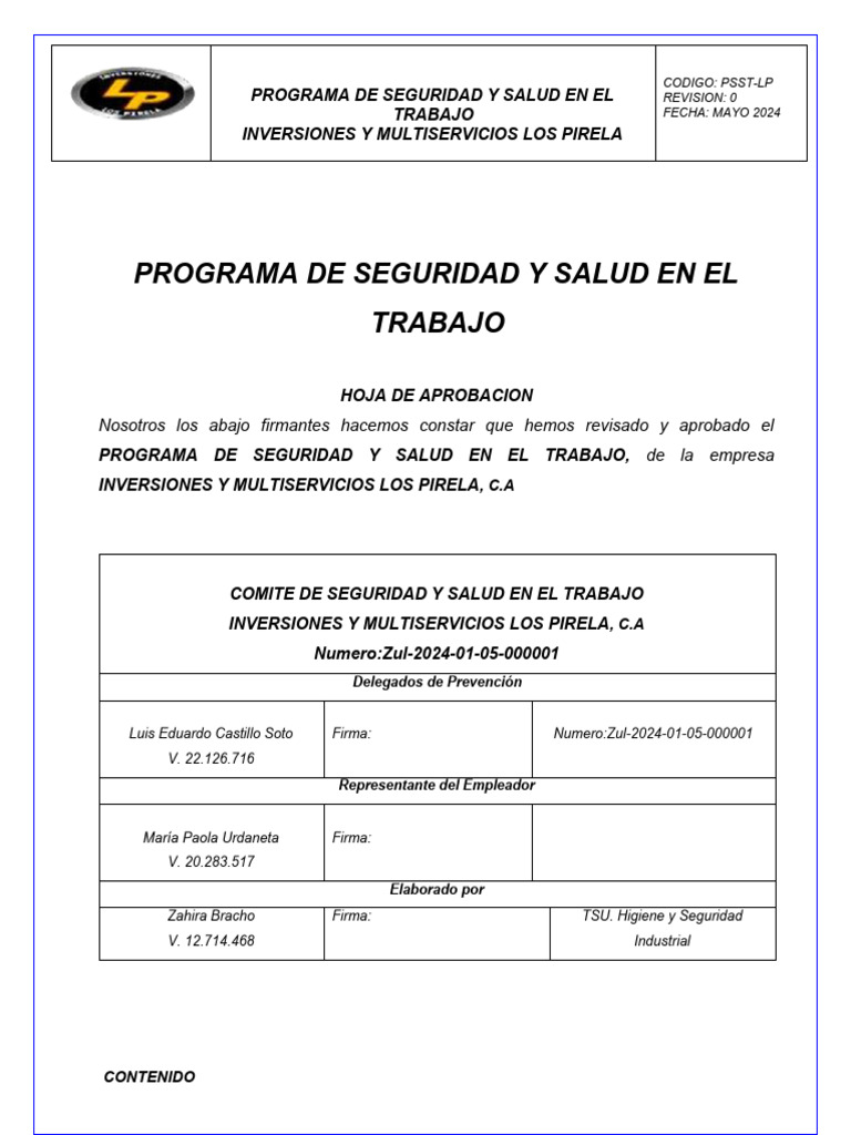 Programa de SST | PDF | Seguridad y salud ocupacional | Higiene Ocupacional