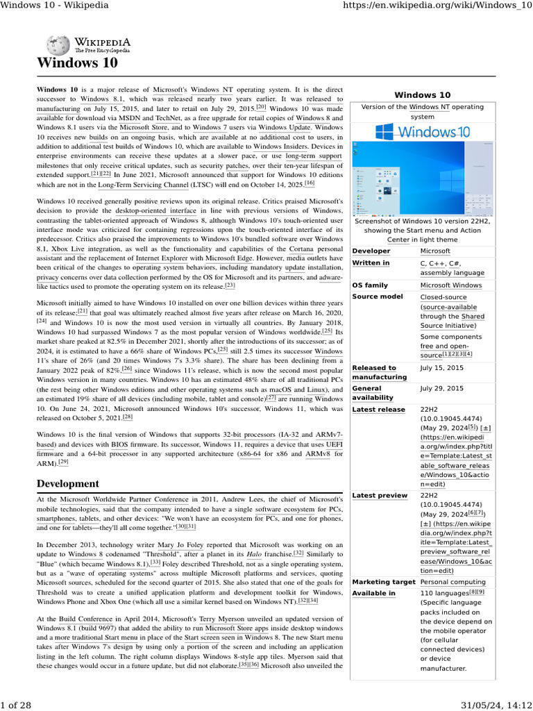 Windows 10 - Wikipedia | PDF | Windows 10 | Microsoft Windows