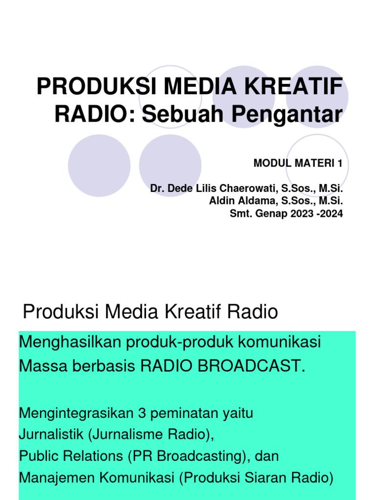 2024 - Modul Materi 1 PMKR - Pengantar Produksi Media Kreatif Radio | PDF